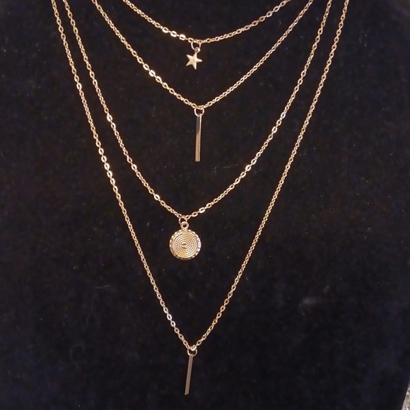 Jewelry | Layered Star Bar Round Pendant Necklace | Poshmark